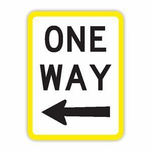 ONE WAY SIGN LEFT FLURO YELLOW BOARDER Aluminium 450 x 600 Class 1