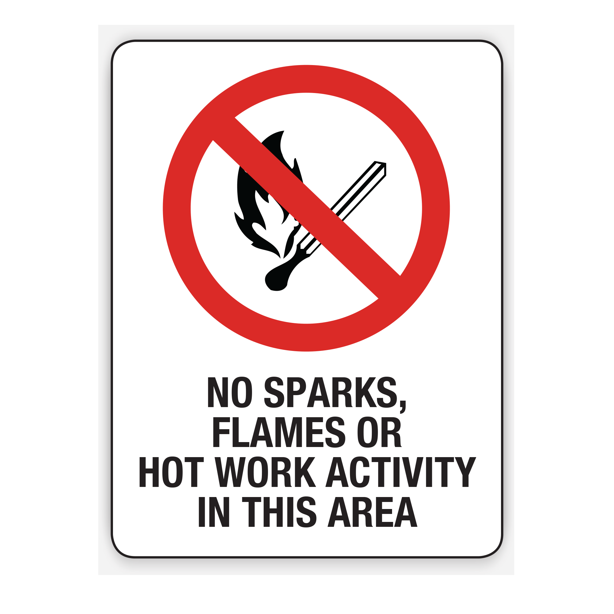 No Sparks, Flames Or Hot Work Activity In This Area Sign